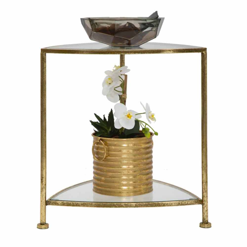 Iron and Glass Bedside Table with 2 Modern Triangular Shelves