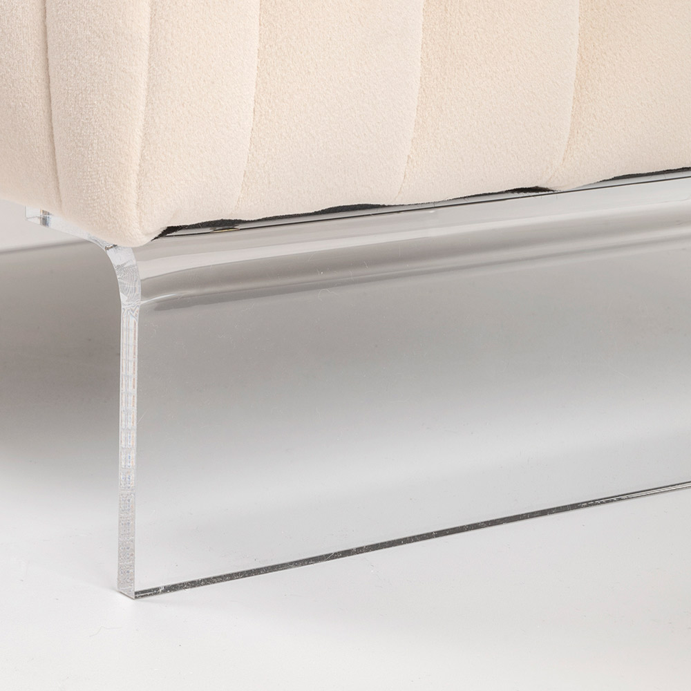 Pouf with fabric seat and plexiglass feet