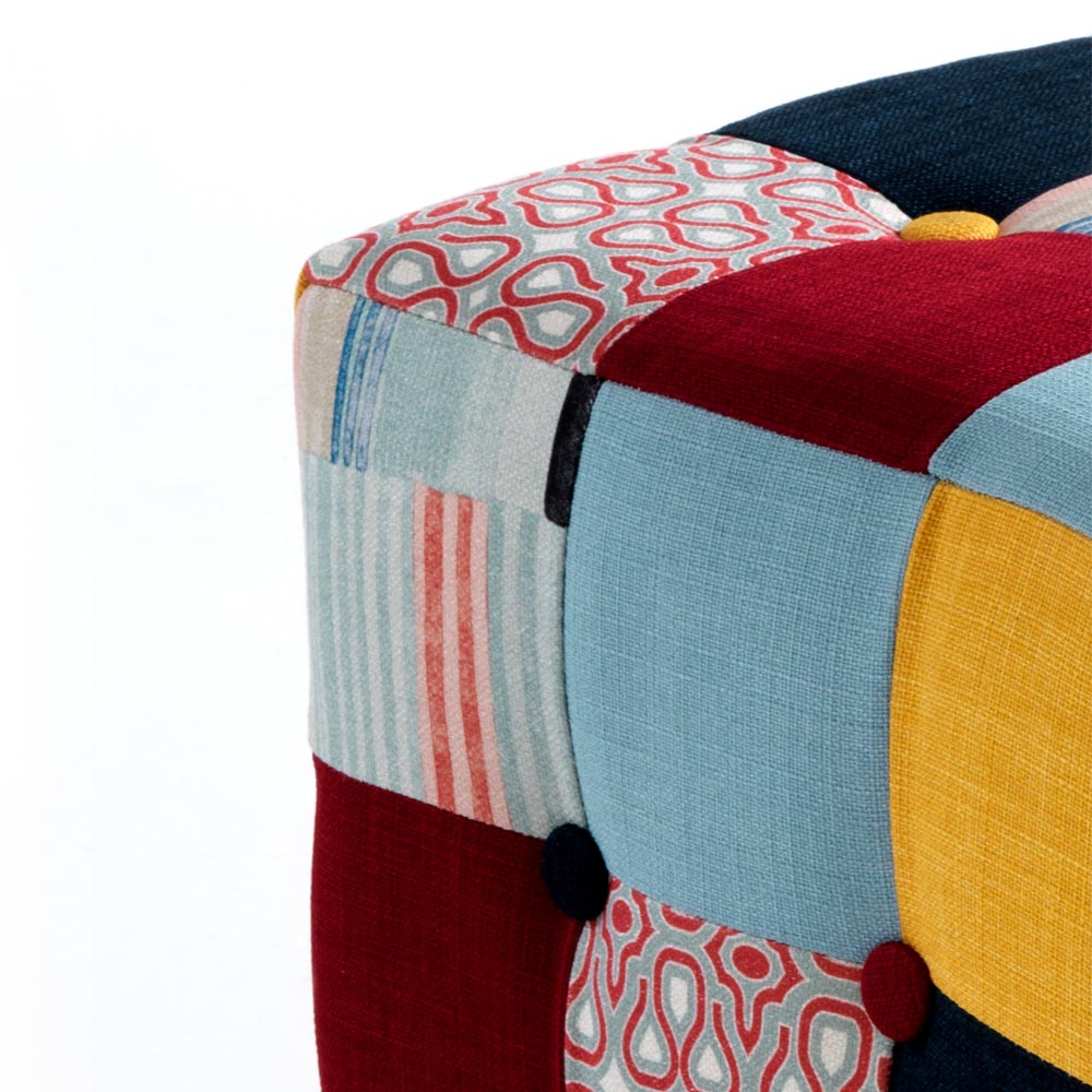 Pouf Covered in Fabric with Patchwork Technique
