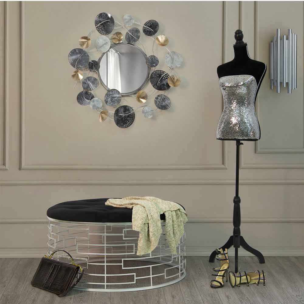 Soft Round Pouf in Iron, MDF and Velvet of Modern Design