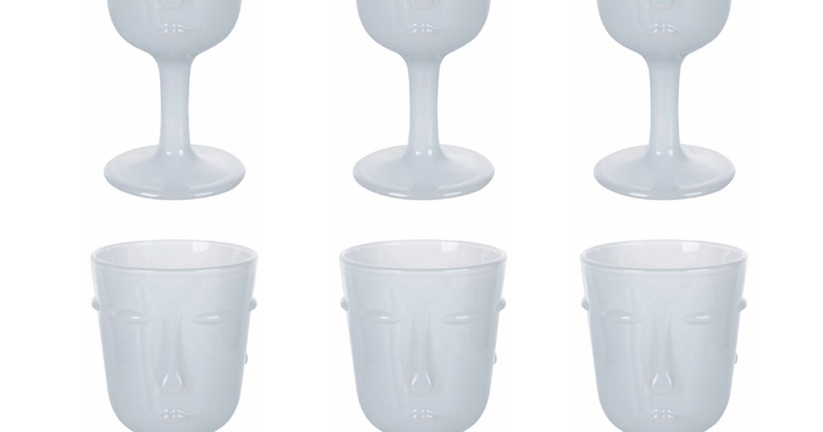 12 300 ml Glass Goblets with White Face Decoration