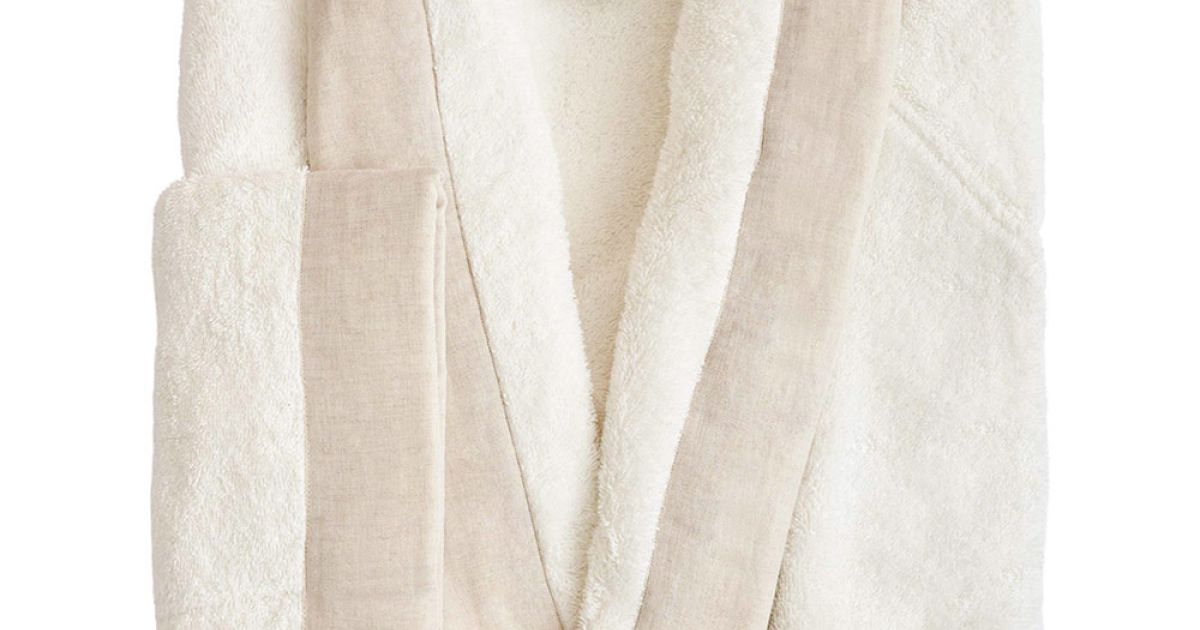 Cotton Terry Shawl Collar Bathrobe with Linen Frill