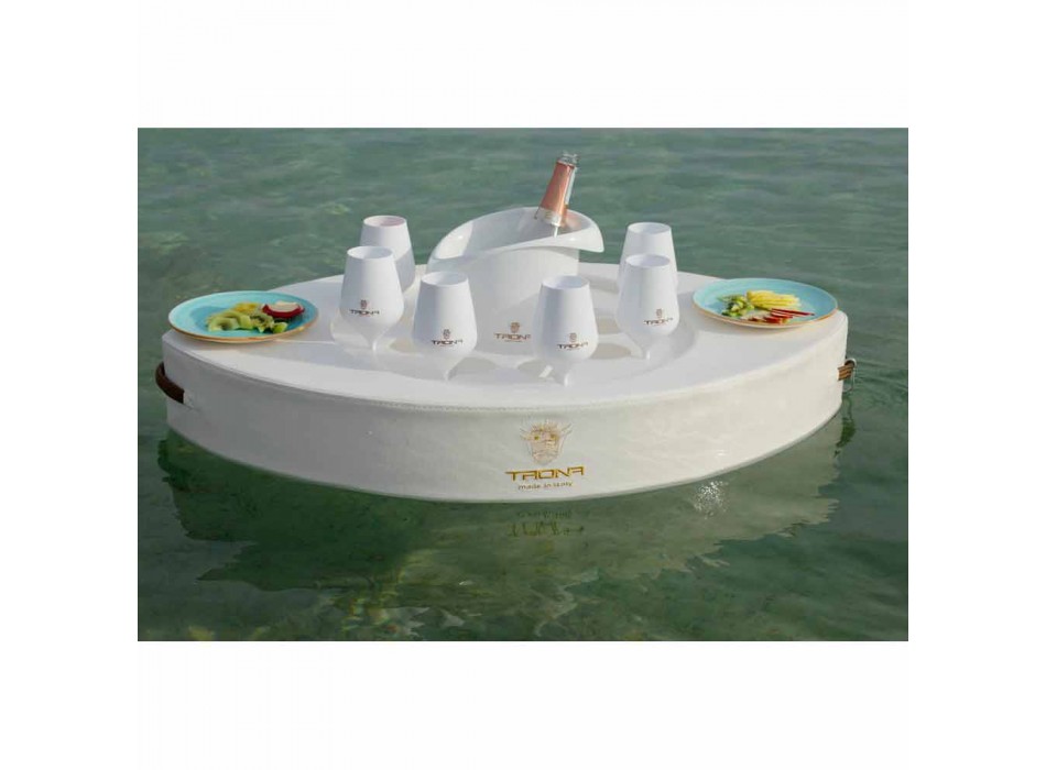Floating bar made with marine white faux leahter, Trona made in italy