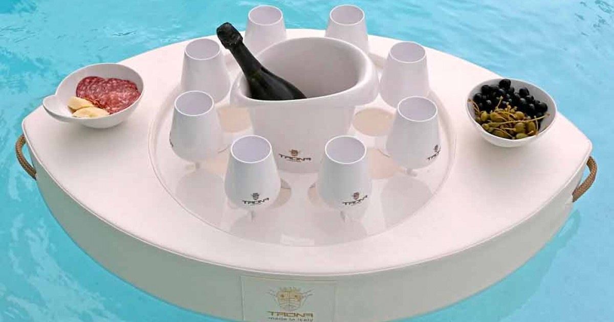 Floating bar made with marine white faux leahter, Trona made in italy