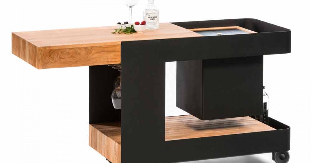 Bar Bar on Wheels Modern Outdoor Design Wood and Steel