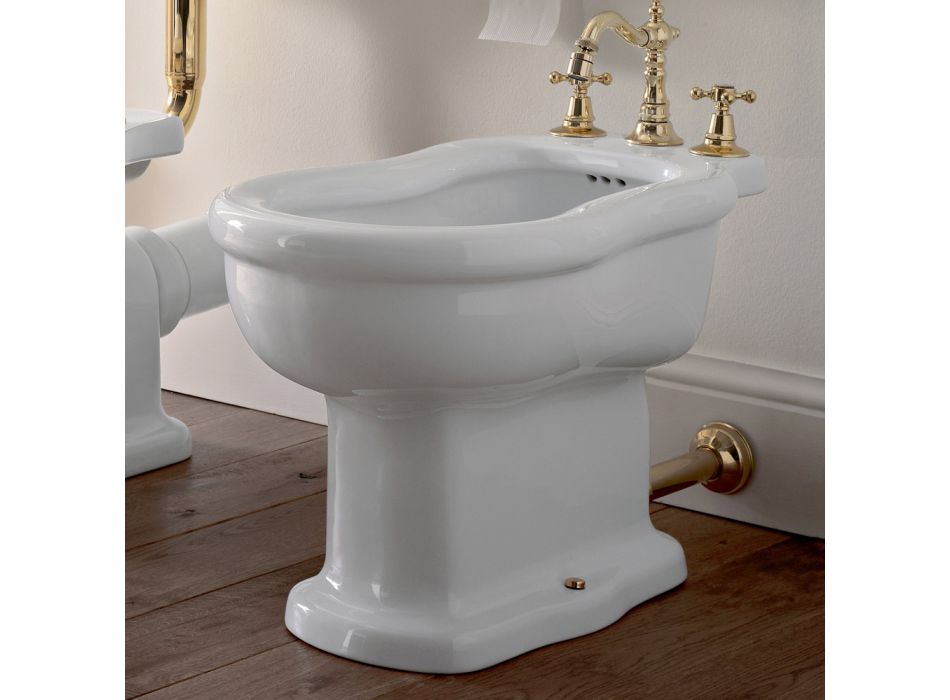 Classic Floor Bidet in White Ceramic Made in Italy