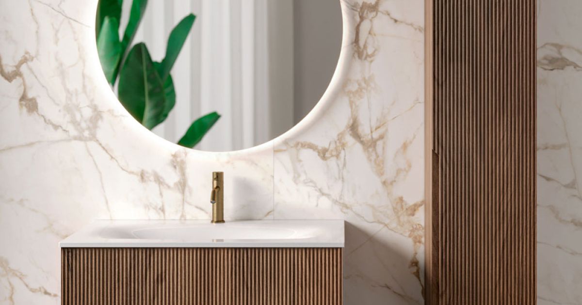 Bathroom Composition in Ribbed Rio Oak Made in Italy