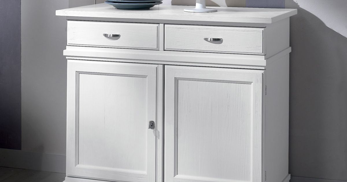Sideboard in White Lacquered Wood with 2 Doors and 2 Drawers