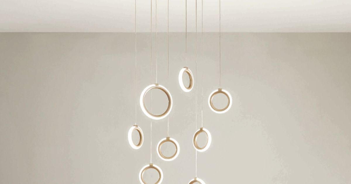 Hanging Chandelier in Gold Metal with 8 LED Lights