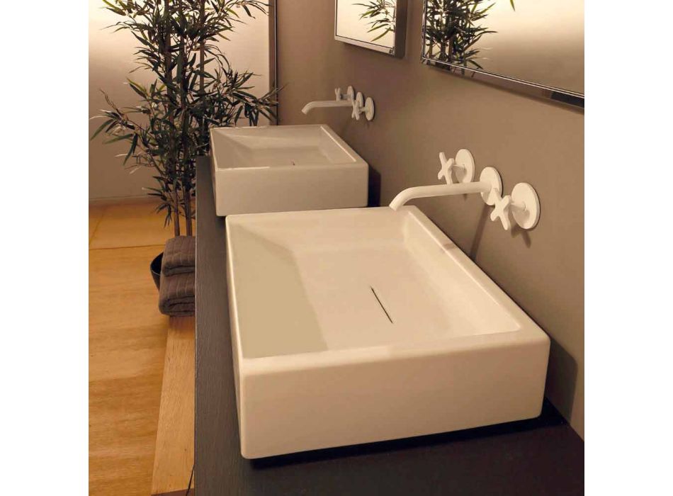 Rectangular ceramic countertop wasbasin Dalia, made in Italy