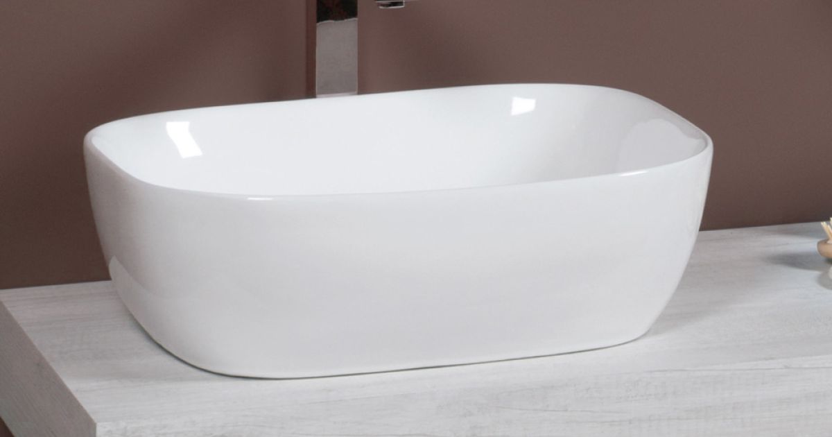 Modern White Ceramic Slanted Countertop Washbasin