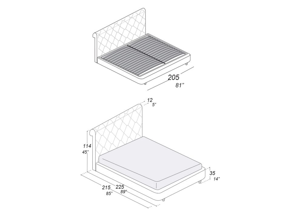 Bed with wooden structure covered in polyurethane