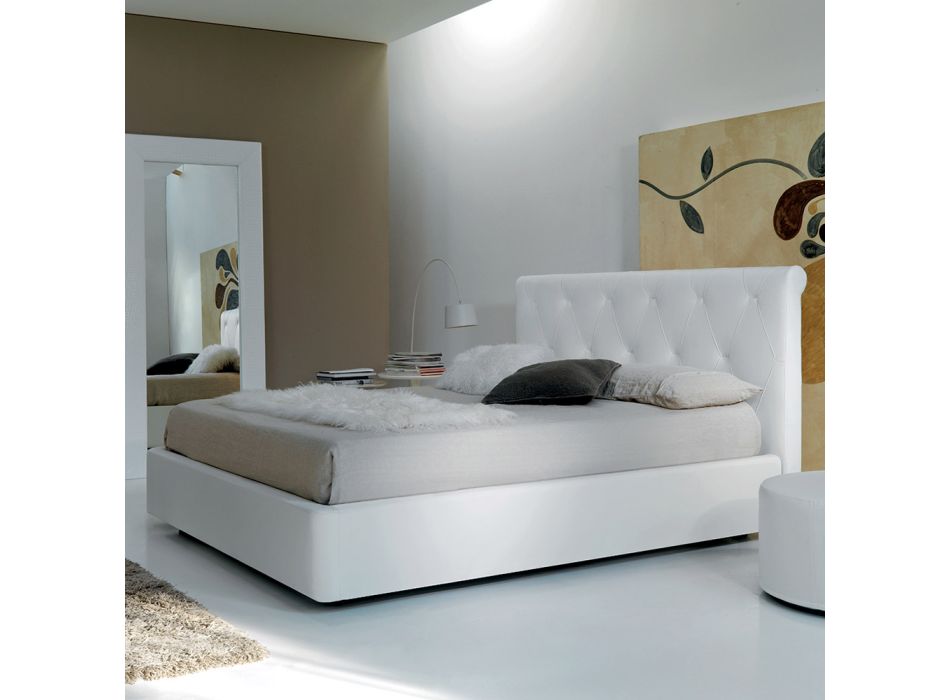 Bed with wooden structure covered in polyurethane