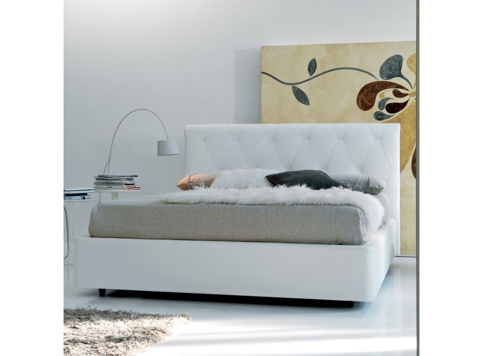 Bed with wooden structure covered in polyurethane