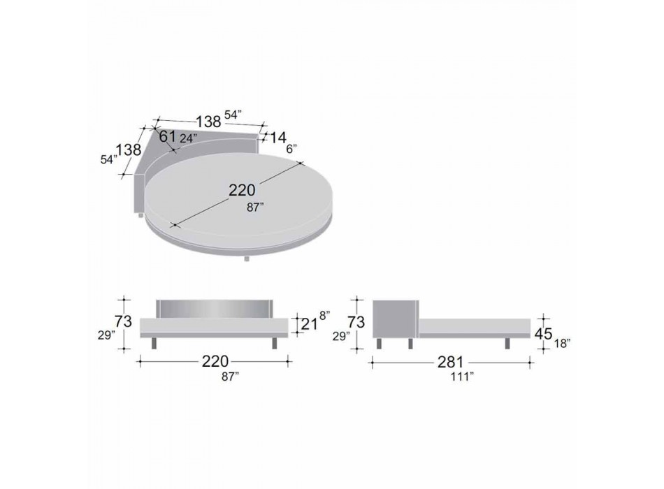 Round Double Bed Tissue Coated Made in Italy