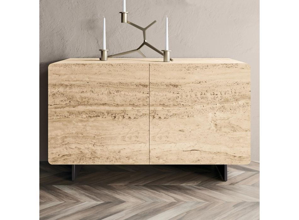Living Room Sideboard with 2 Doors in Travertine Marble Finish
