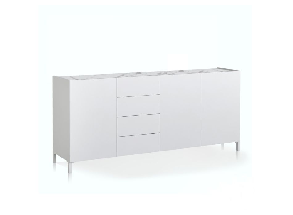 Living room sideboard in white wood and melamine