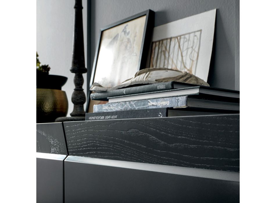 Living room sideboard in wood and ceramic top design 3 doors