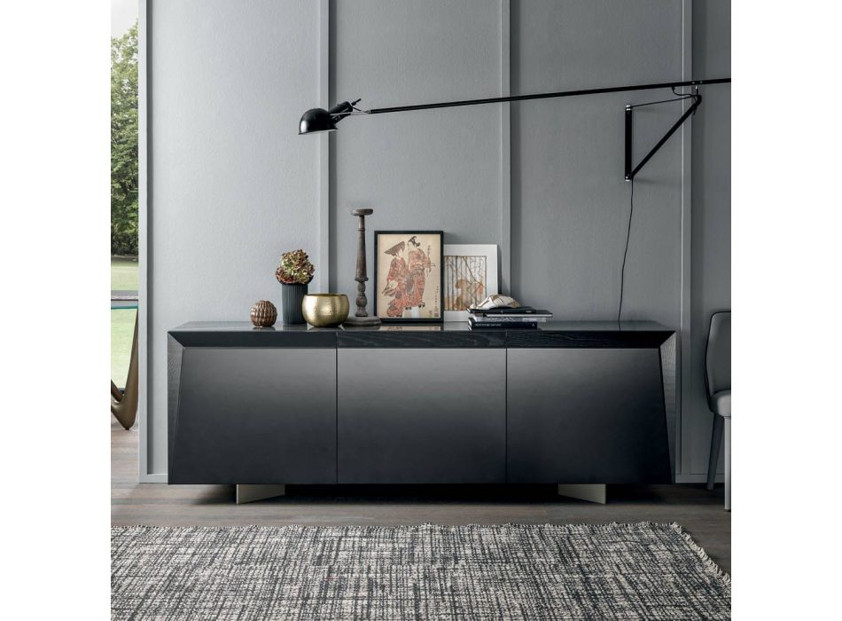 Living room sideboard in wood and ceramic top design 3 doors