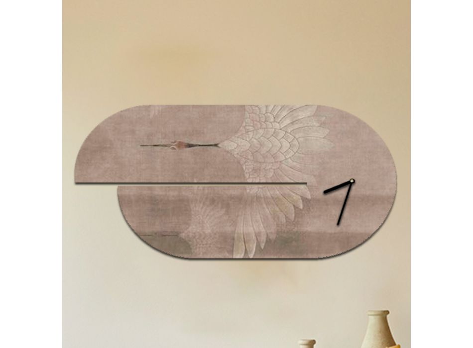 Wooden Clock with Heron Print Made in Italy