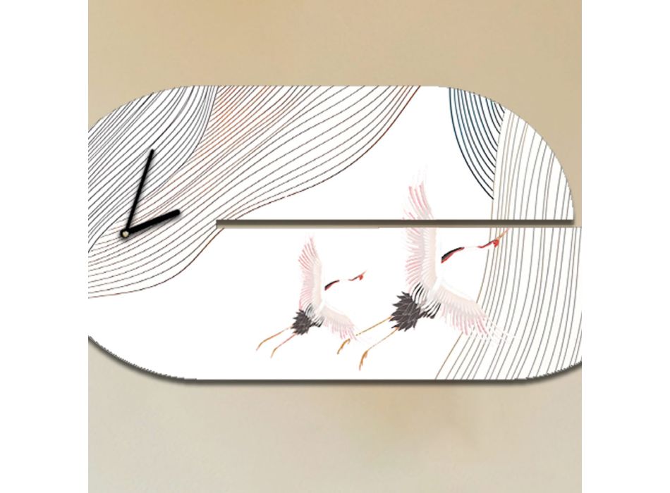 Wooden Clock with Heron Print Made in Italy