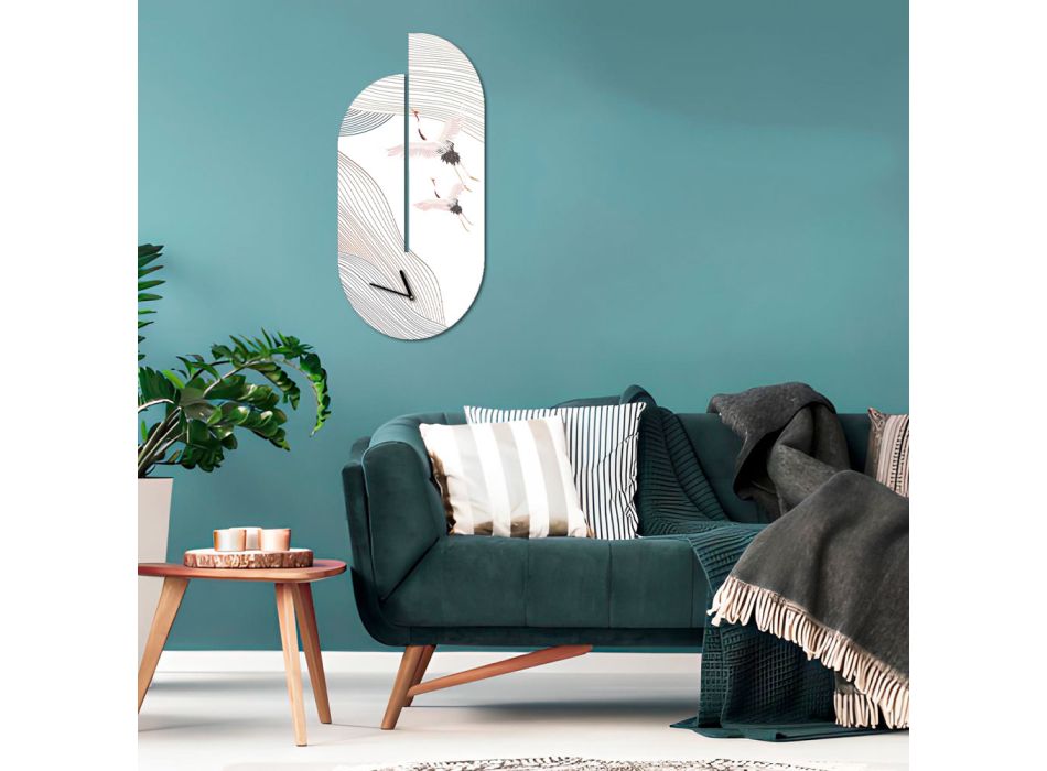 Wooden Clock with Heron Print Made in Italy