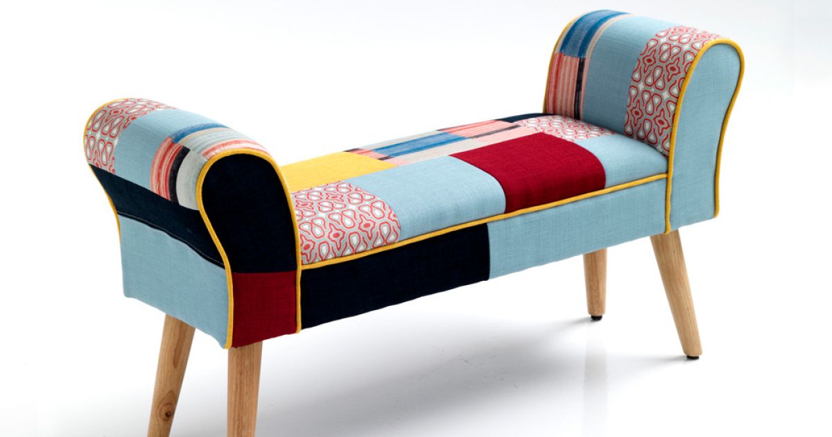 Bench Covered in Fabric with Patchwork Technique