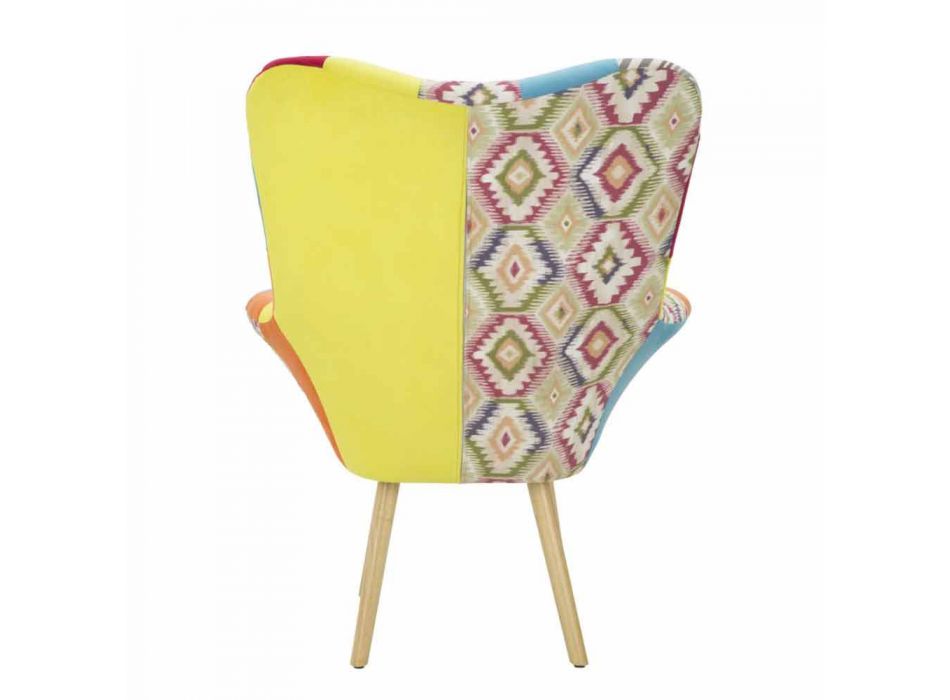 Modeno Design Colored Patchwork Armchair in Fabric and Wood