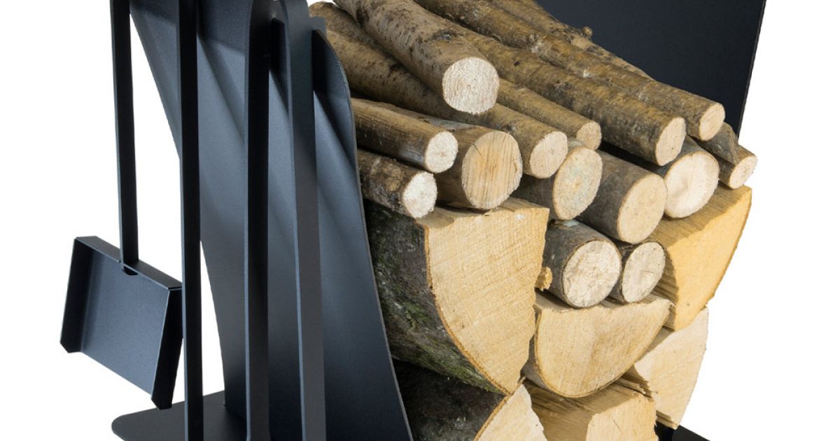 Modern Log Holder with Steel Accessories Made in Italy