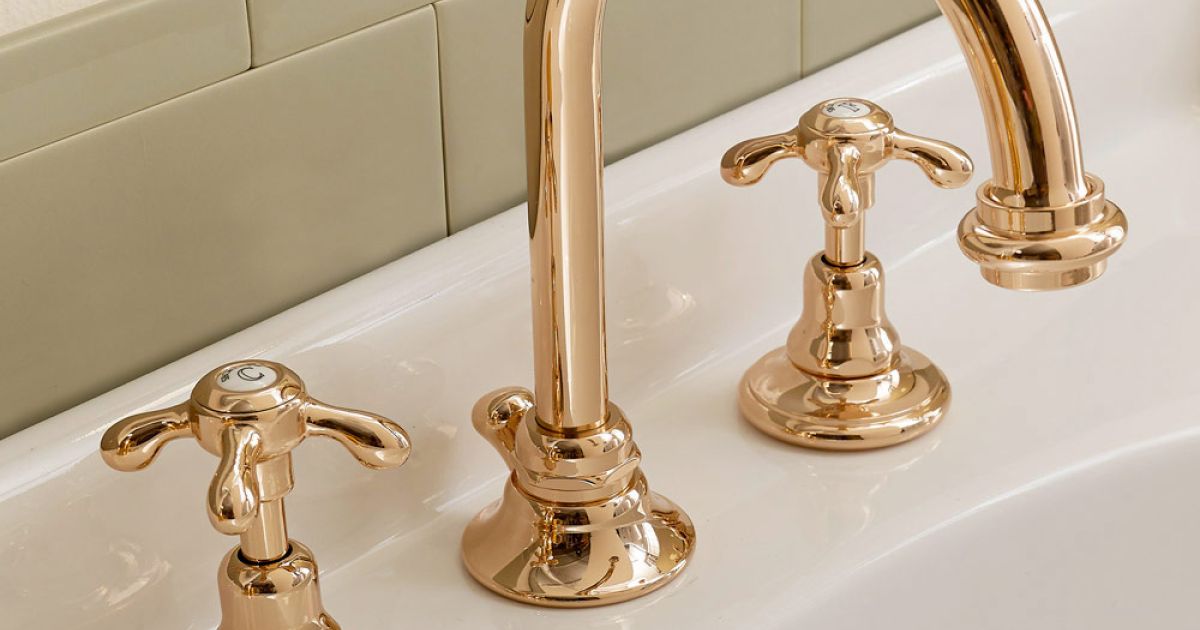 High Faucet for Washbasin in Vintage Brass Made in Italy
