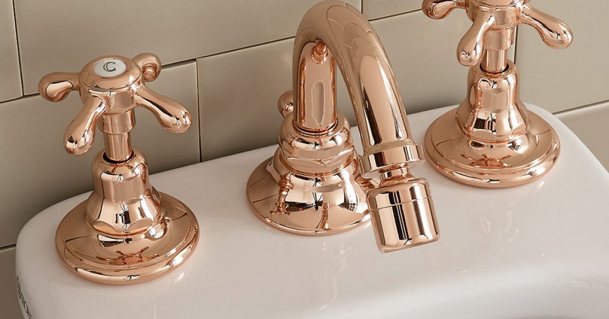 3-Hole Bidet Taps in Italian Vintage Rose Gold Brass