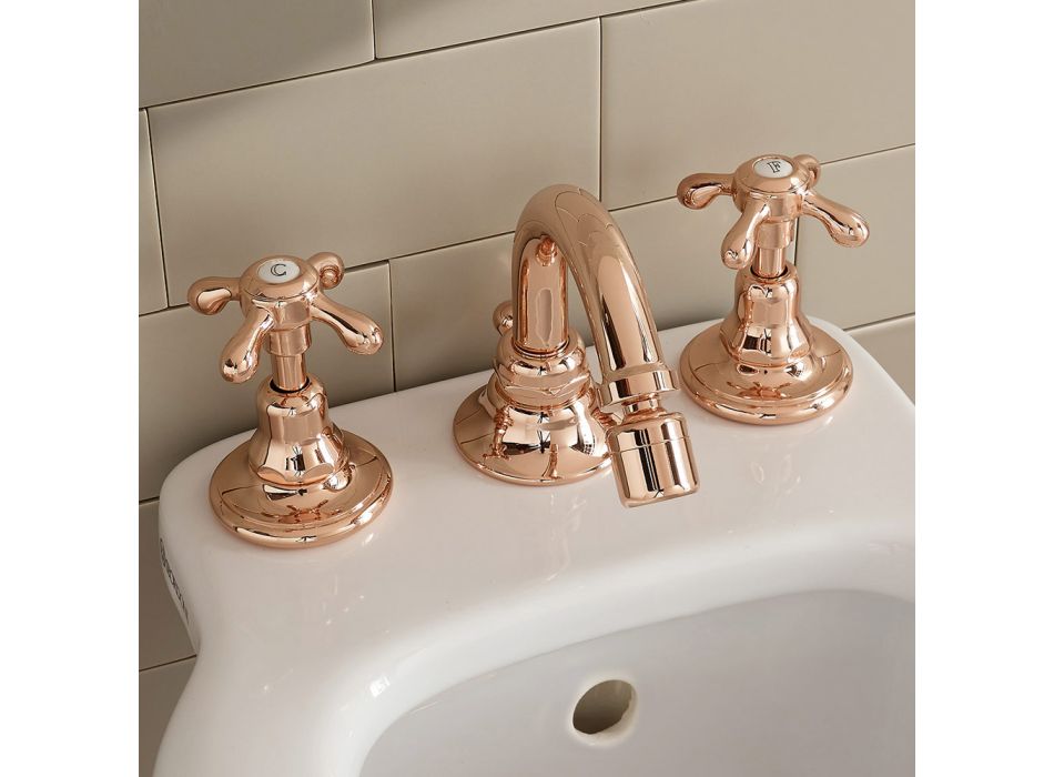 3-Hole Bidet Taps in Italian Vintage Rose Gold Brass