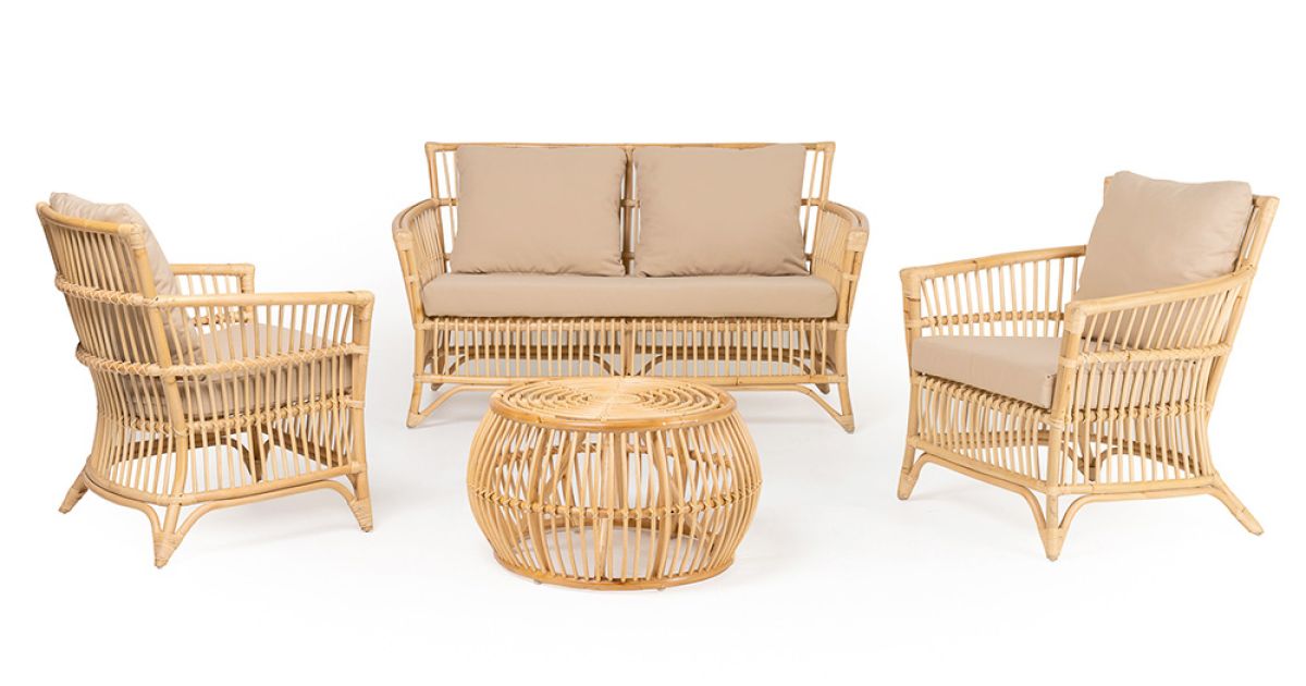 Natural Rattan Lounge with Cushions Included Outdoor