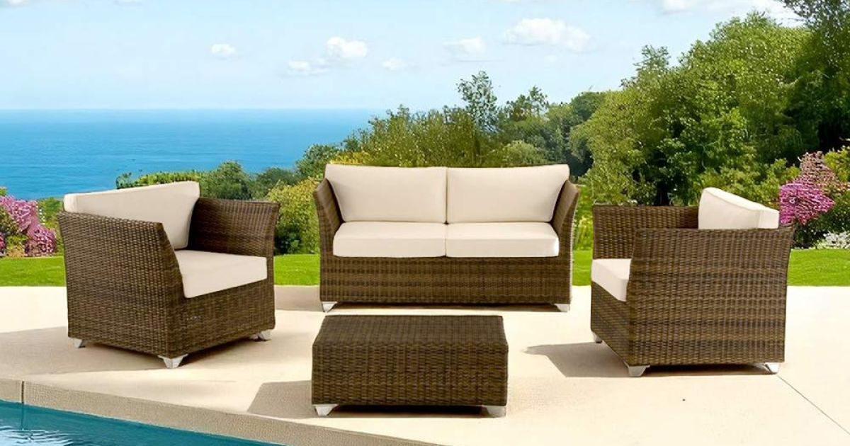 REHAU Brand Polyrattan Lounge and White Cushions