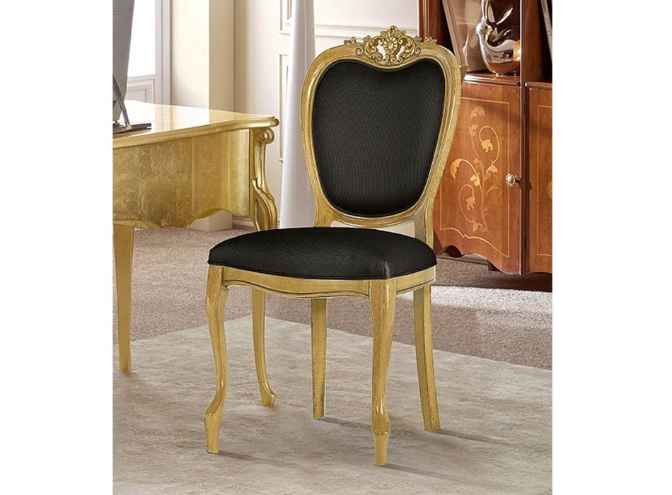 Classic Wood Chair Bassano Walnut or Gold Leaf Upholstered