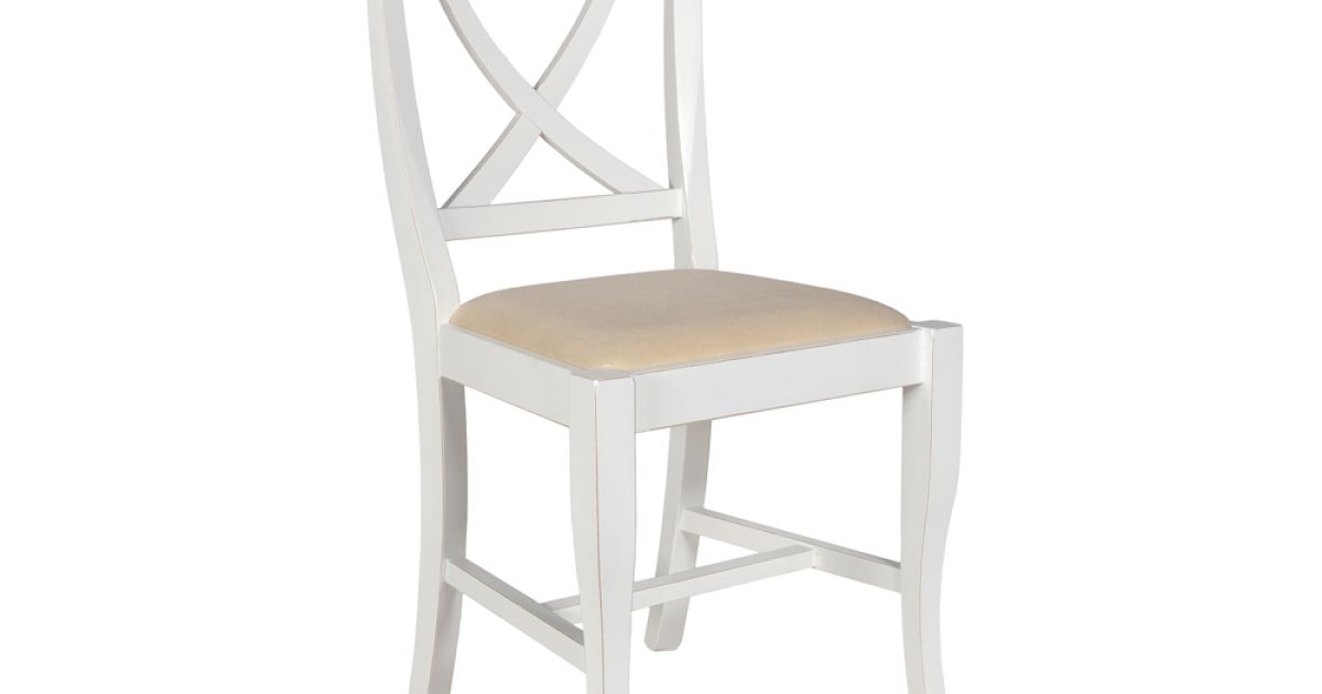 Chair in White Gleaned Wood and Beige Juma Fabric