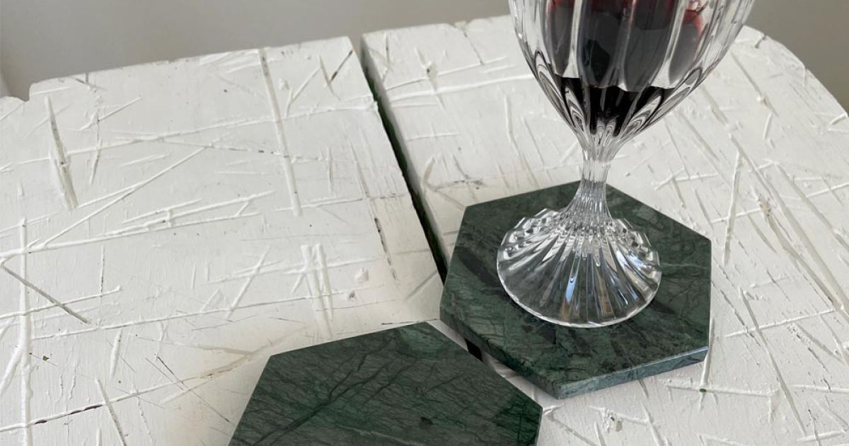 Set of 2 Hexagonal Marble Coasters with Cork