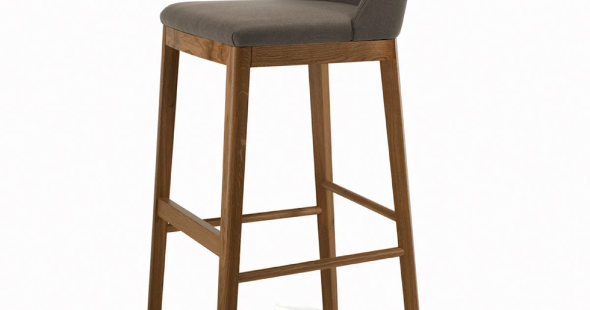 Fixed Stool with Wooden Legs and Upholstered Seat