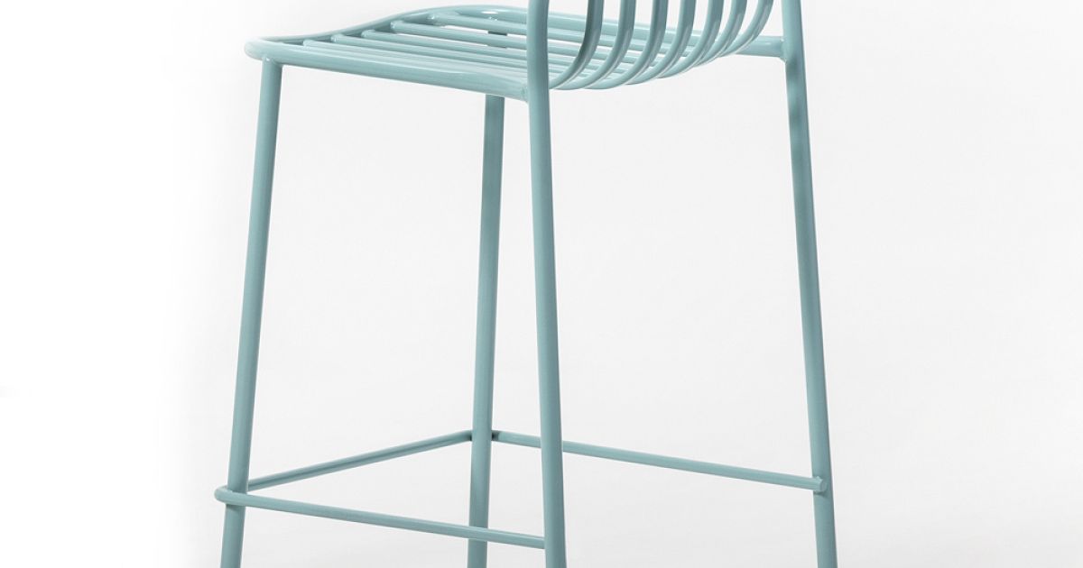 2 Outdoor Metal Stools with Footrest Made in Italy