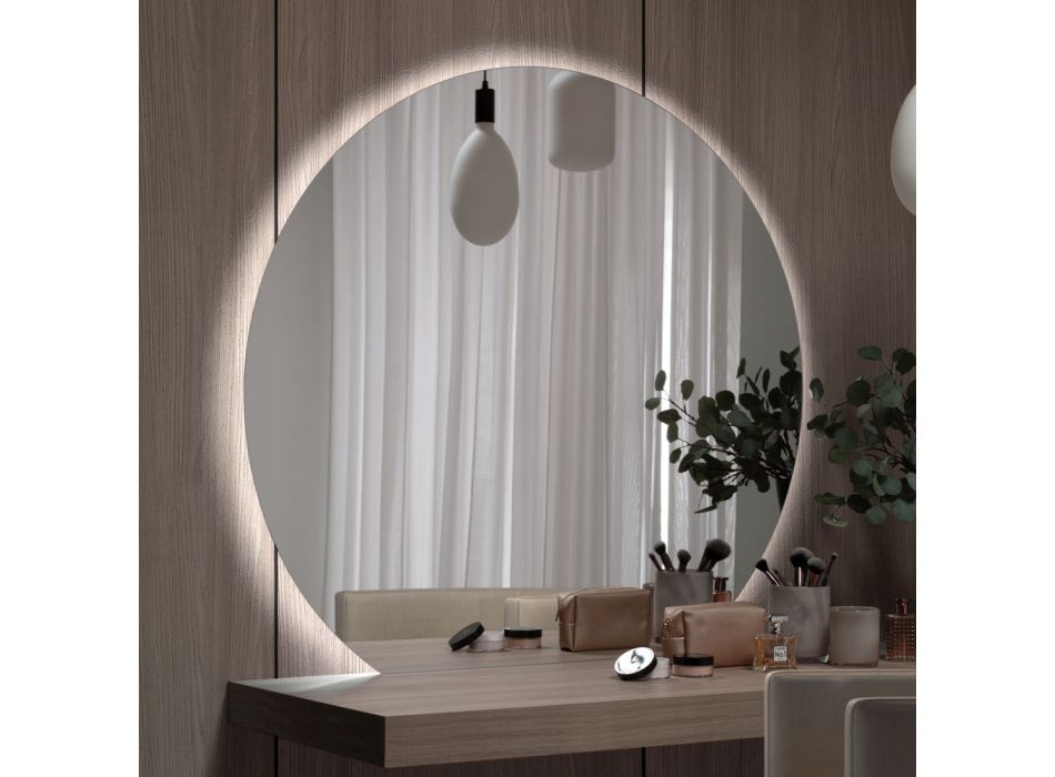 Mirror with LED backlighting only on the circular side