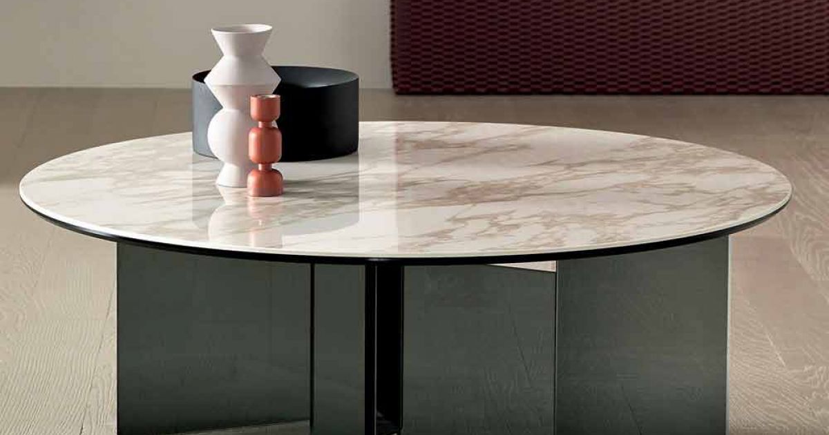 Low Round Coffee Table in Ceramic and Glass Design