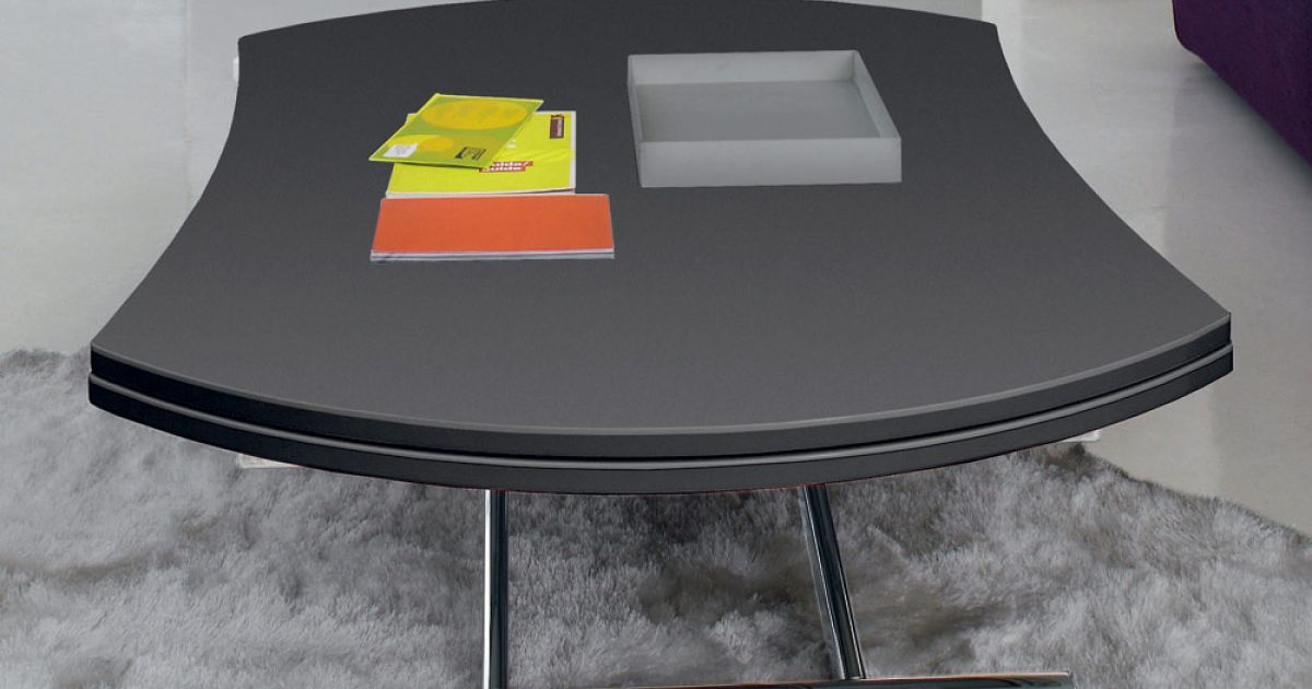 Transformable Living Room Coffee Table in Metal and Round Glass