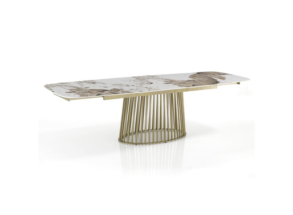 Extendable table to 260 cm in ceramic, marble and metal finish