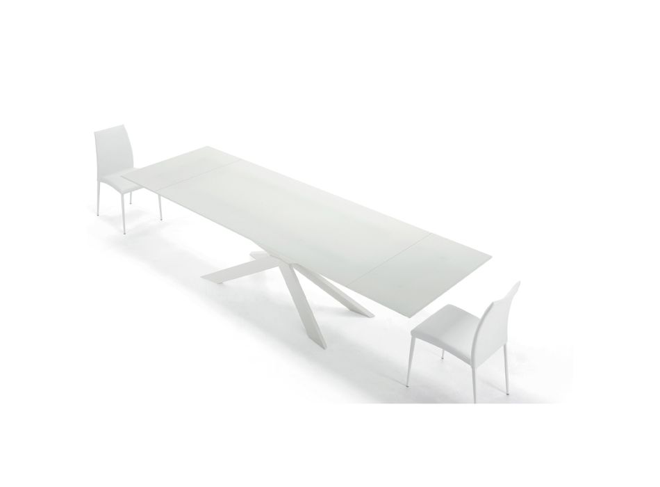 Extendable Table in Tempered Glass up to 14 Seats Made in Italy
