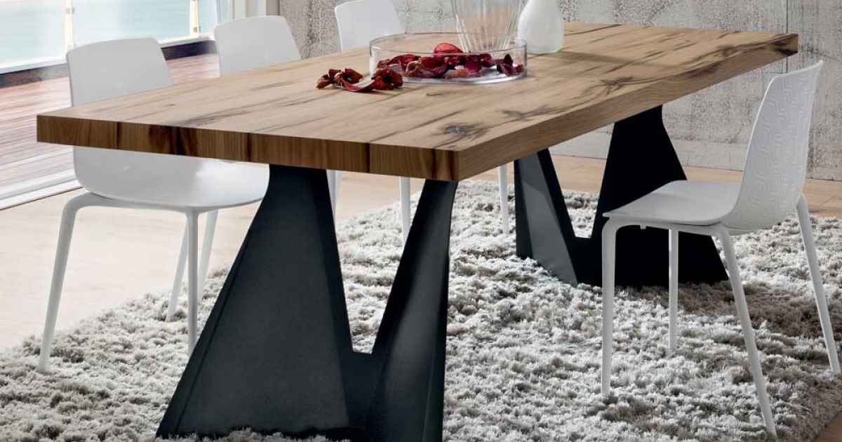 Wooden Kitchen Table with Metal Base Made in Italy