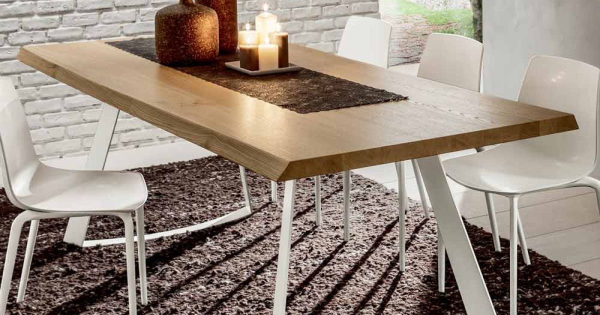 Wooden Table with White Painted Base Made in Italy