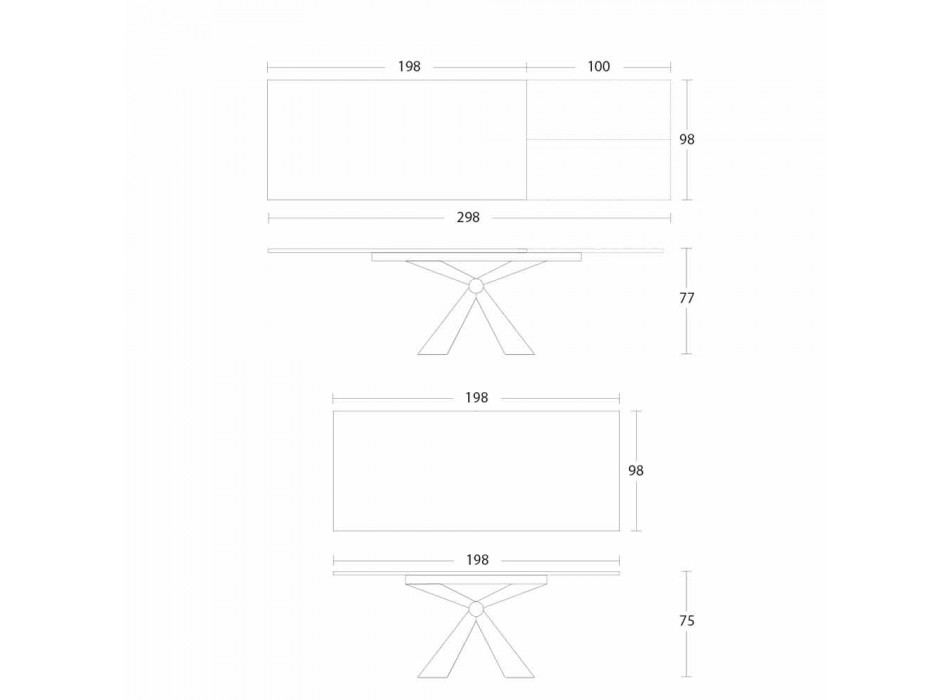 Extendable Rectangular Metal and Ceramic Dining Table