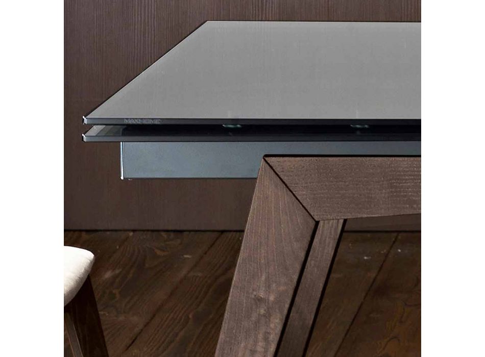 Extendable table in fumè glass and solid wood made in Italy, Dimitri