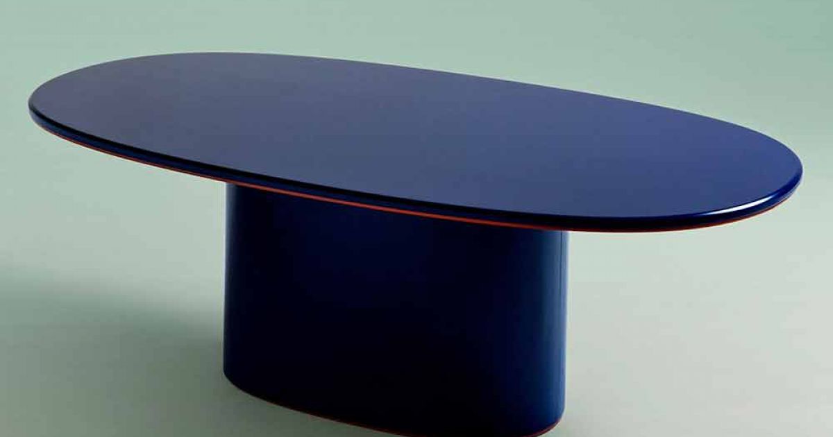 Modern Oval Design Dining Table in Colored Wood