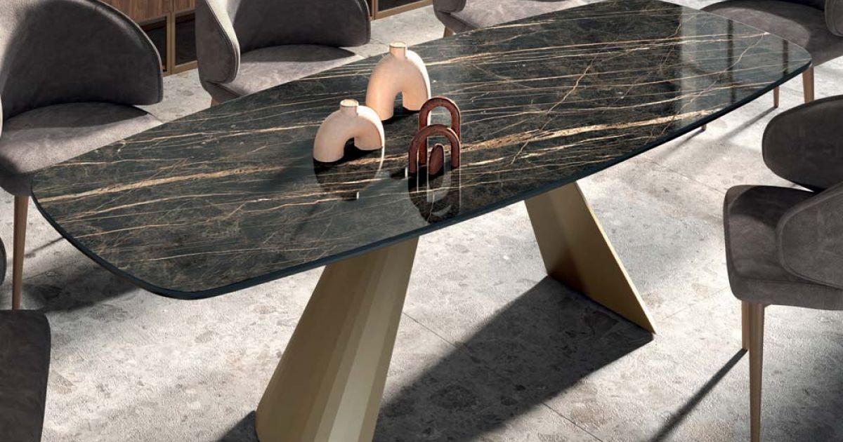 Fixed Dining Table with Ceramic Barrel Top